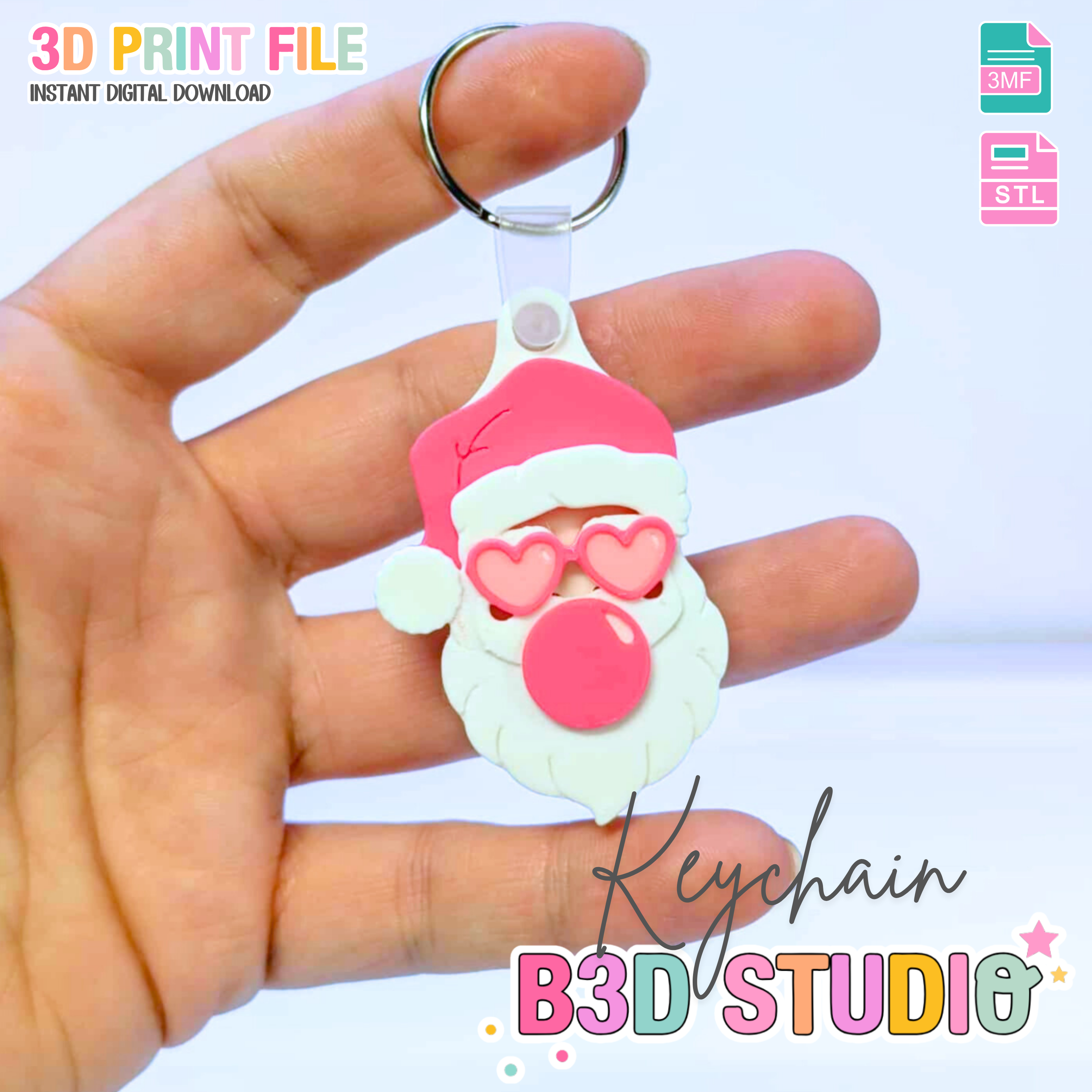 Sassy Santa NFC Keychain STL/3MF File: Digital Download – B3D Studio
