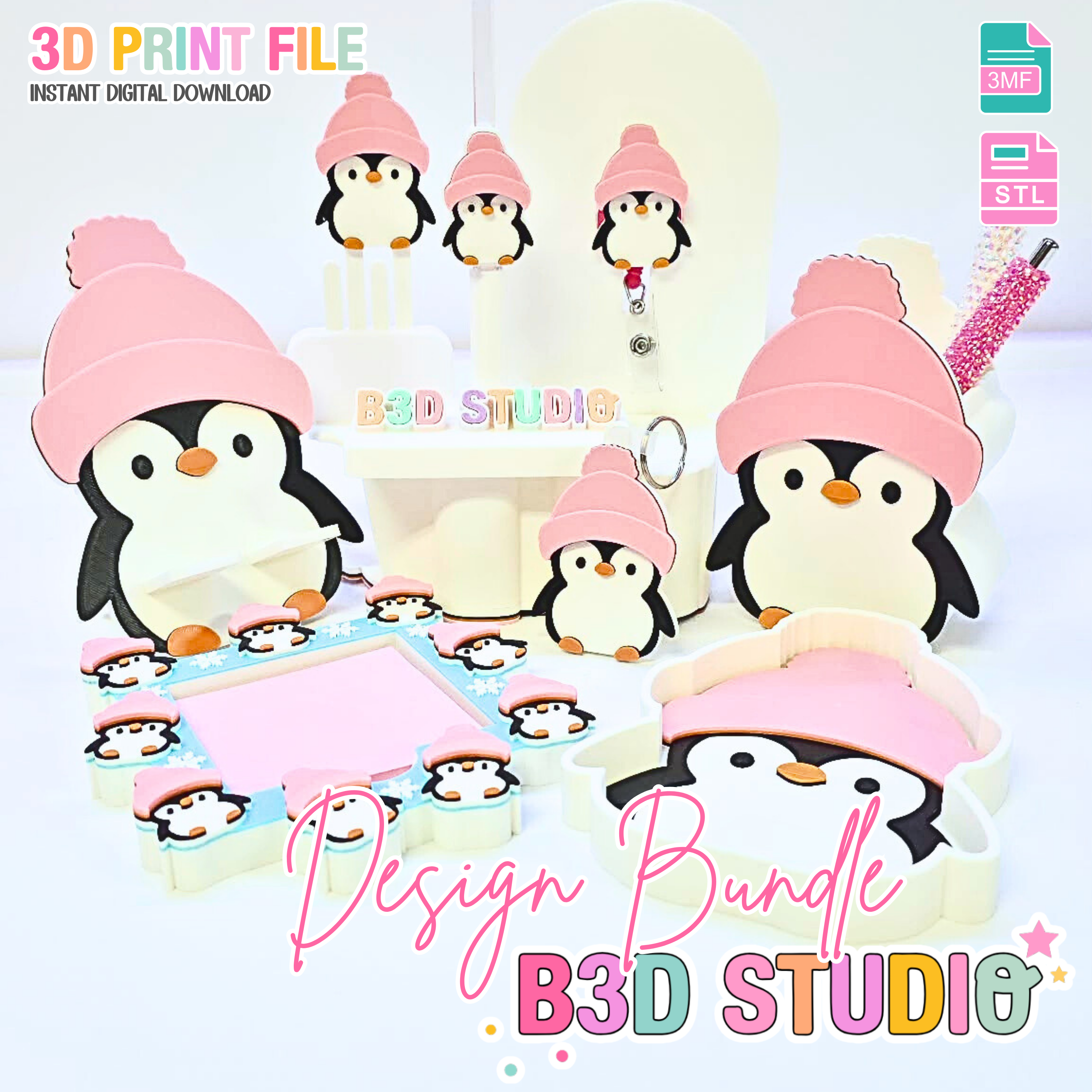 Cute Penguin 3D Print File Bundle (STL & 3MF Digital Download) – B3D Studio