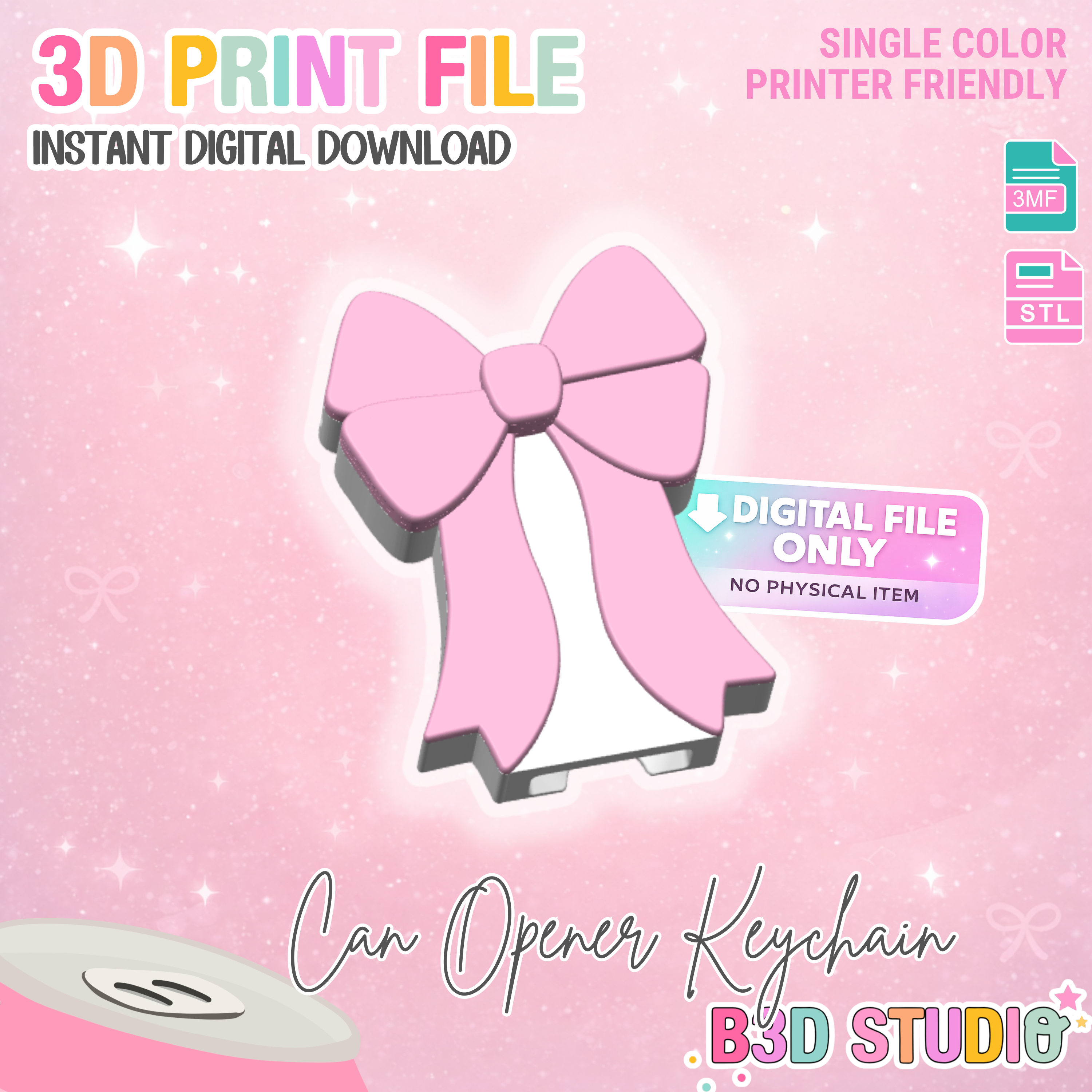 Coquette Bow Can Opener Keychain 3D Print File (STL + 3MF Digital Down ...