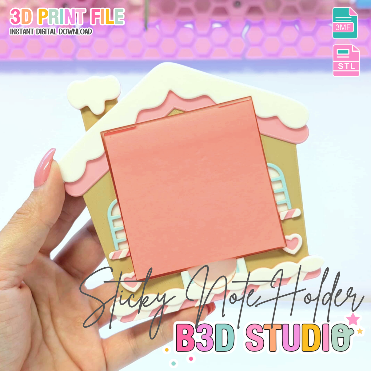 Gingerbread House Sticky Note Holder: 3D Print File (STL/3MF Digital D ...