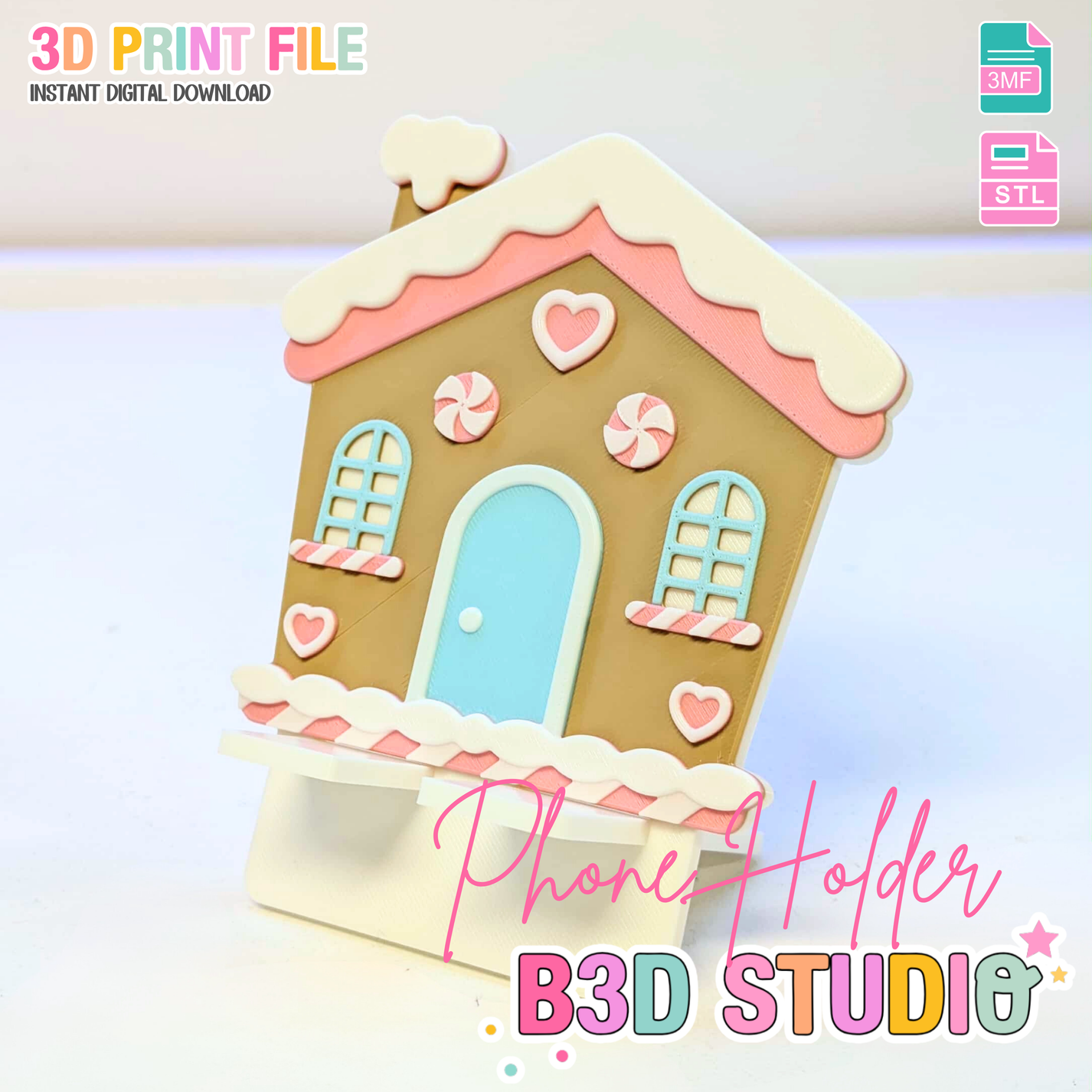 Gingerbread House Phone Holder 3D Print File: Holiday Desk Decor (STL ...
