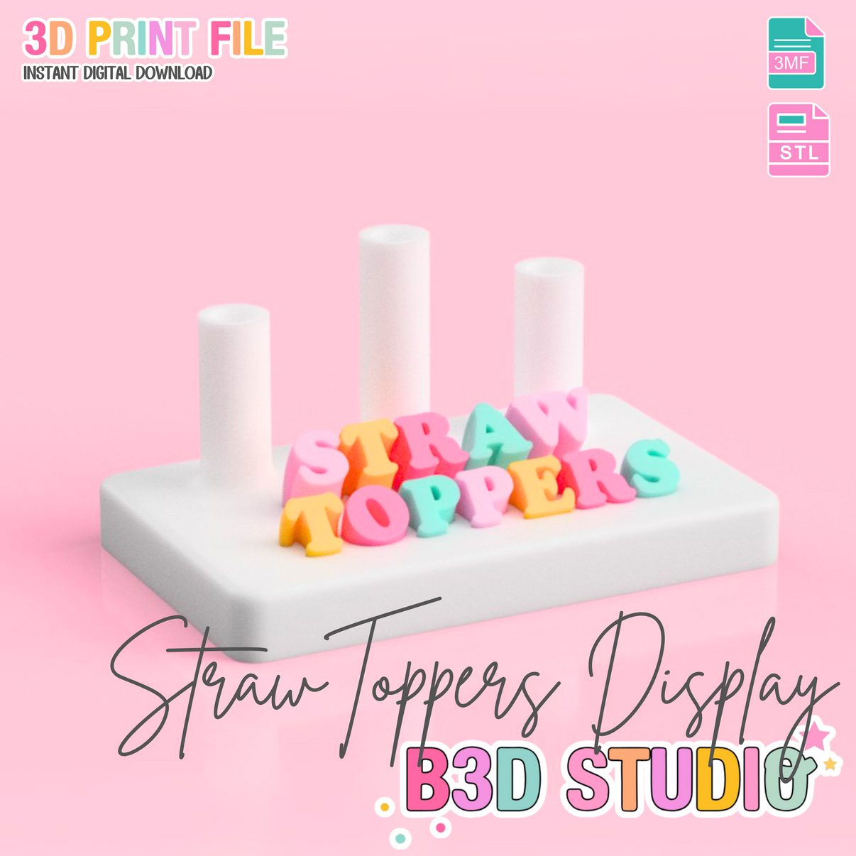 Multi Straw Toppers Display 3D Print File (STL & 3MF Digital Download) – B3D Studio